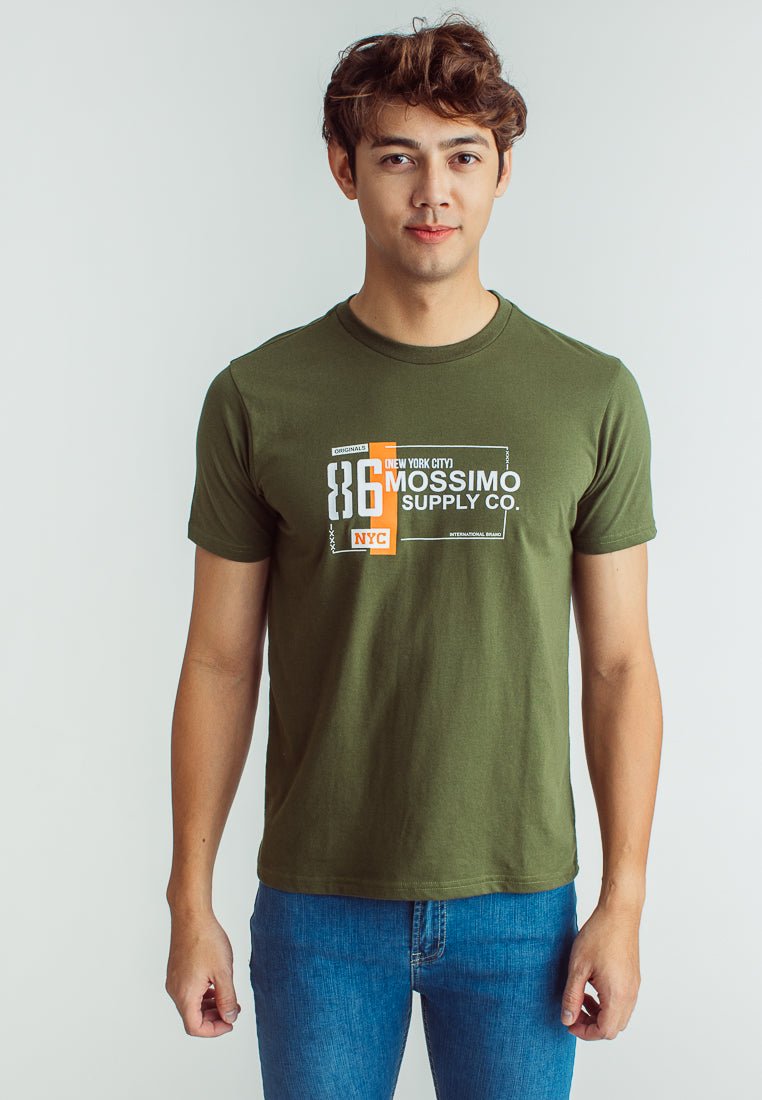 Chive Muscle Fit Basic Round Neck Tee with Flocking and Flat Print – Mossimo PH